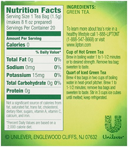 Lipton Tea Bags, Green Tea, Can Help Support a Healthy Heart, 20 Green Tea Bags