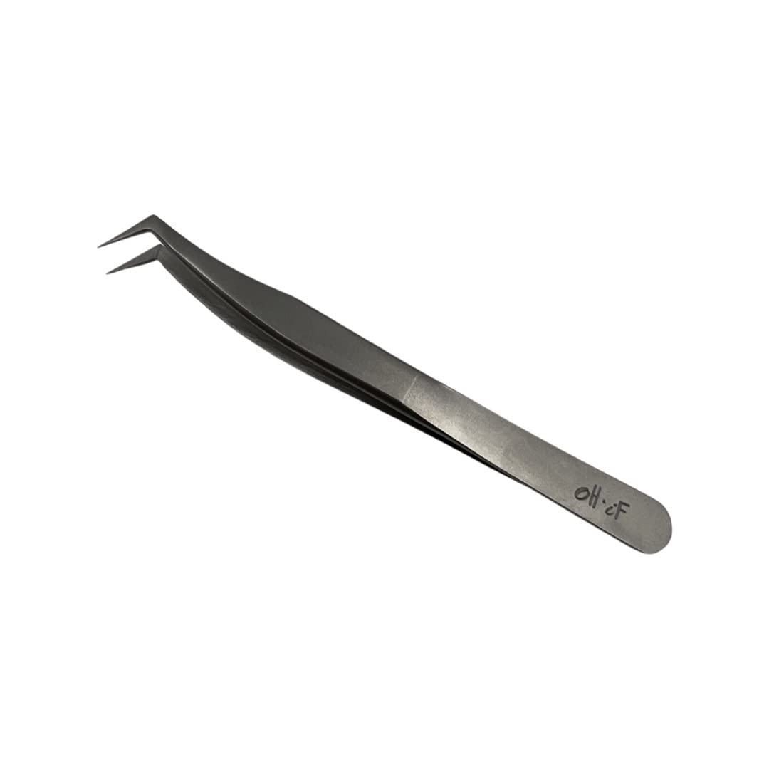 Oh&If 90 Degree Stainless Steel Professional Precision Tweezers Fine Point For Lashes- Jewelry Making- Electronics- Crafts- Laboratory