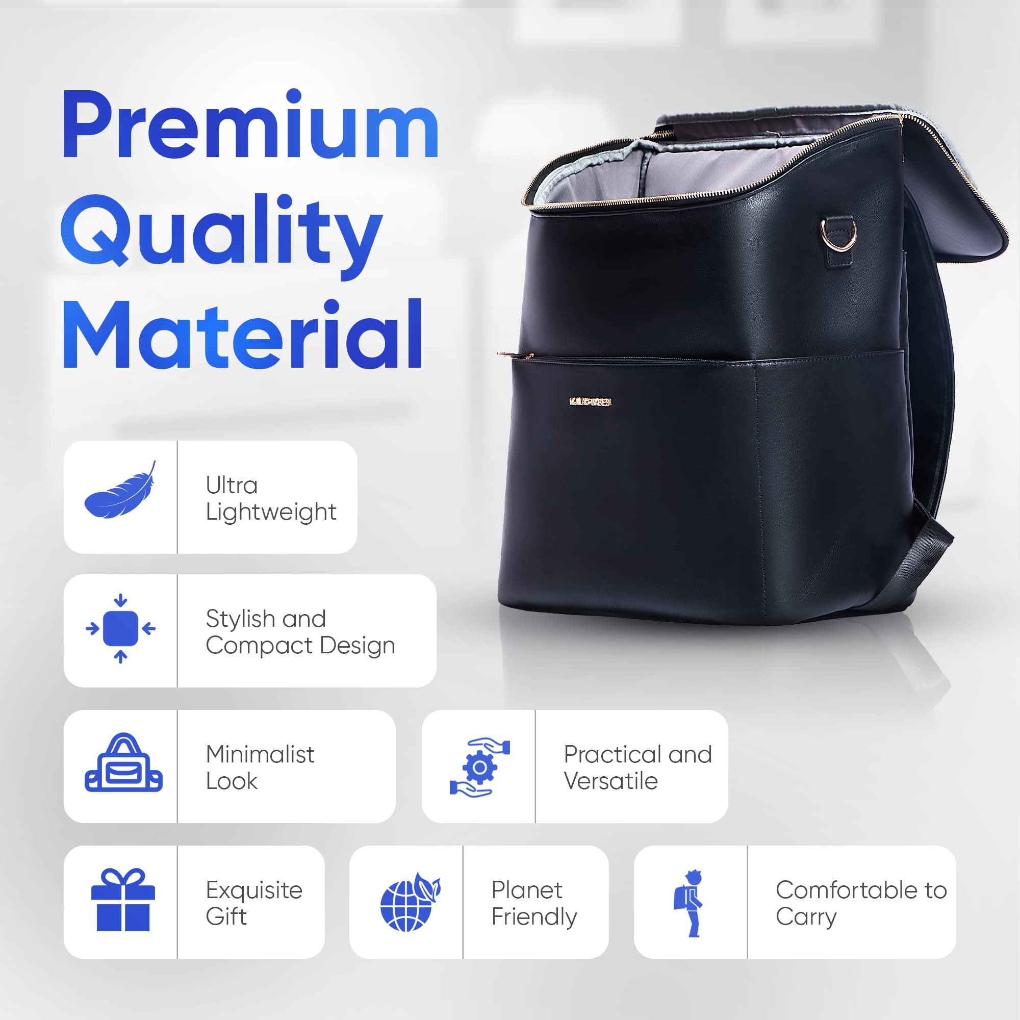 Nomad Babies | Large Leather Designer Diaper Bag Backpack with Insulated Pockets, Dry Clutch Bag, Shoulder Strap, Stroller Straps, and Changing Pad - Black