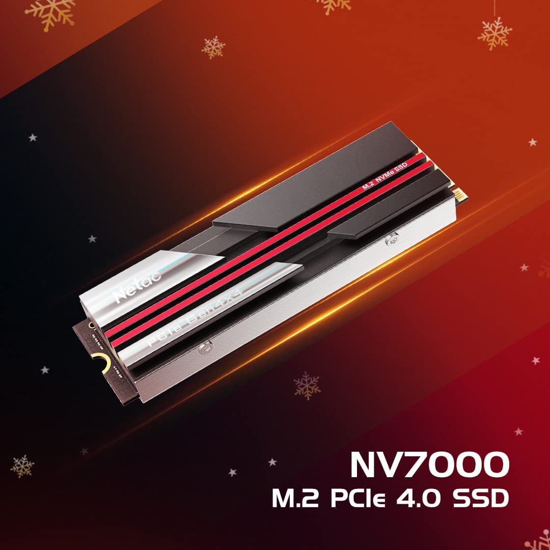 Netac 2TB PCIe 4.0 NVMe SSD M.2 2280 Internal Solid State Drive with Heatsink SLC Caching Speed up to 7,000MB/s High-Performance for PCs Desktop, Works with PS5, Heat Control Easy to Install- NV7000