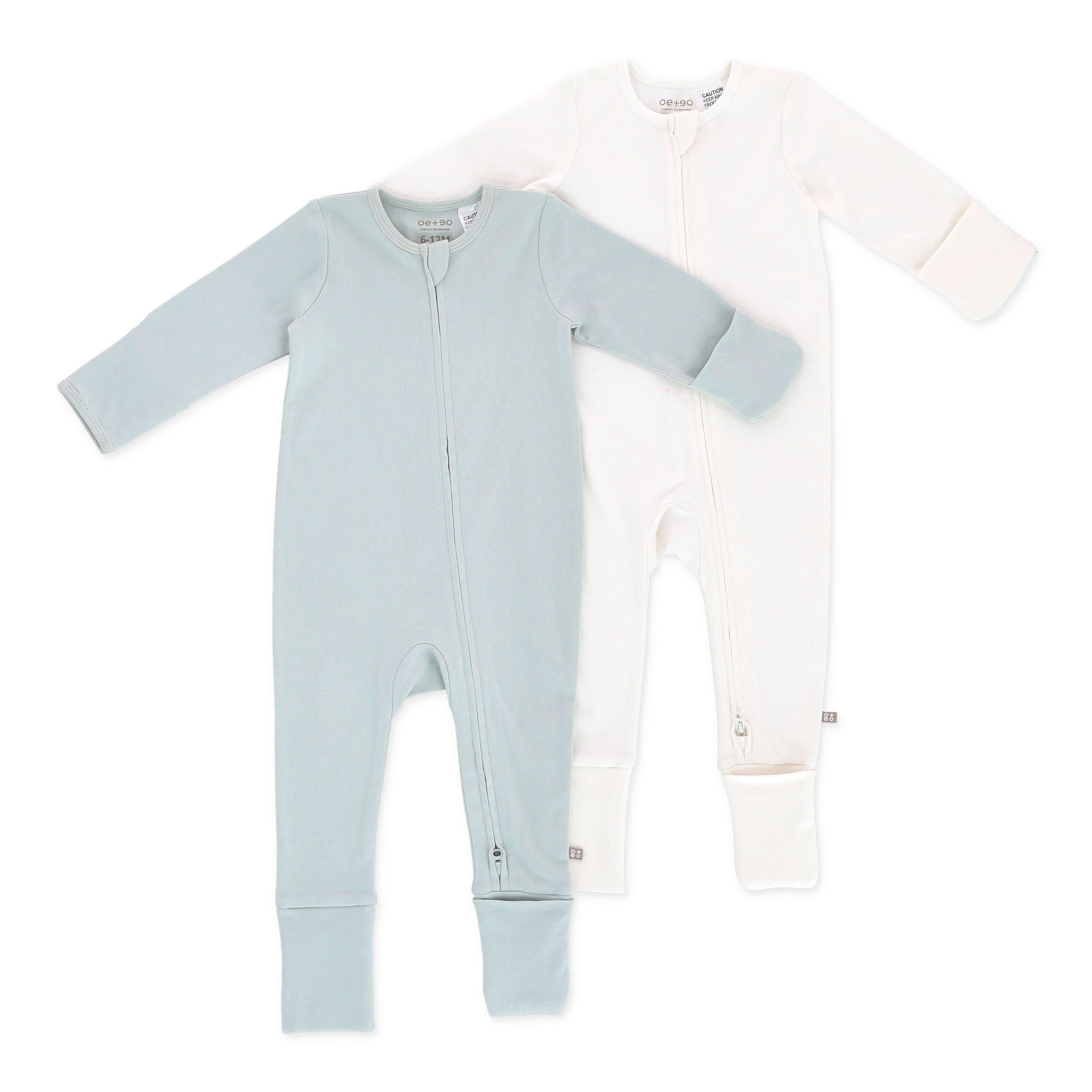 OETEO Organic Cotton Zippy Baby Jumpsuits Zipper Rompers (Green, 3-6 Months)