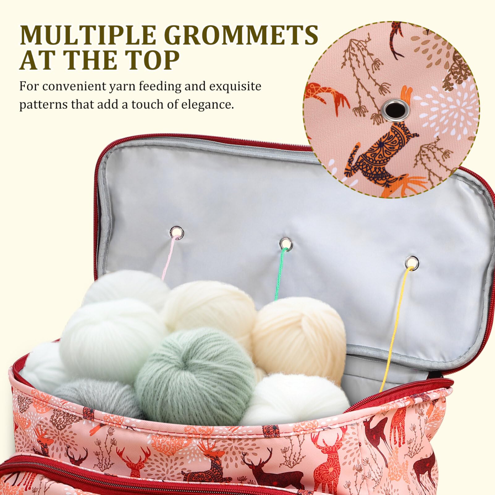 OHPHCALL Knitting Bag Yarn Storage Organizer,Crochet Bags Portable Knitting Tote Basket Yarn Bags for Crochet Hooks, Crocheting Kit, Knitting Needles, Yarn Balls, Project