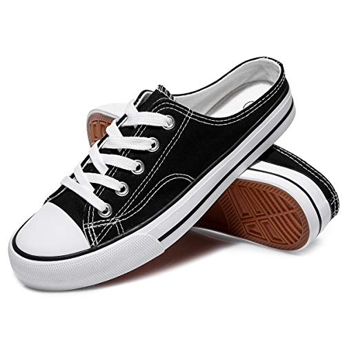 Women's Slippers Canvas Sneakers Slip on Shoes Non Slip Mules Backless Sneaker(Black.US7)