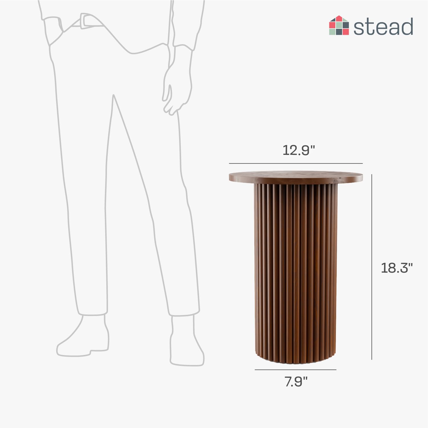 Round Fluted Accent Side Table - Small Drink Table - Living Room Furniture - Modern Home and Bedroom Decor - Pedestal Side Table with a Solid Oak Base (Burl Walnut Finish)