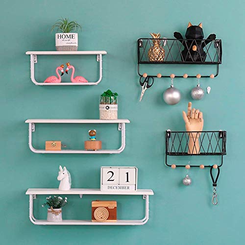 PIBM Stylish Simplicity Shelf Wall Mounted Floating Rack Shelves Iron Art Solid Wood Simple Storage Dormitory Bearing Strong,2 Colours,3 Sizes, Black , 34x12x14.3cm