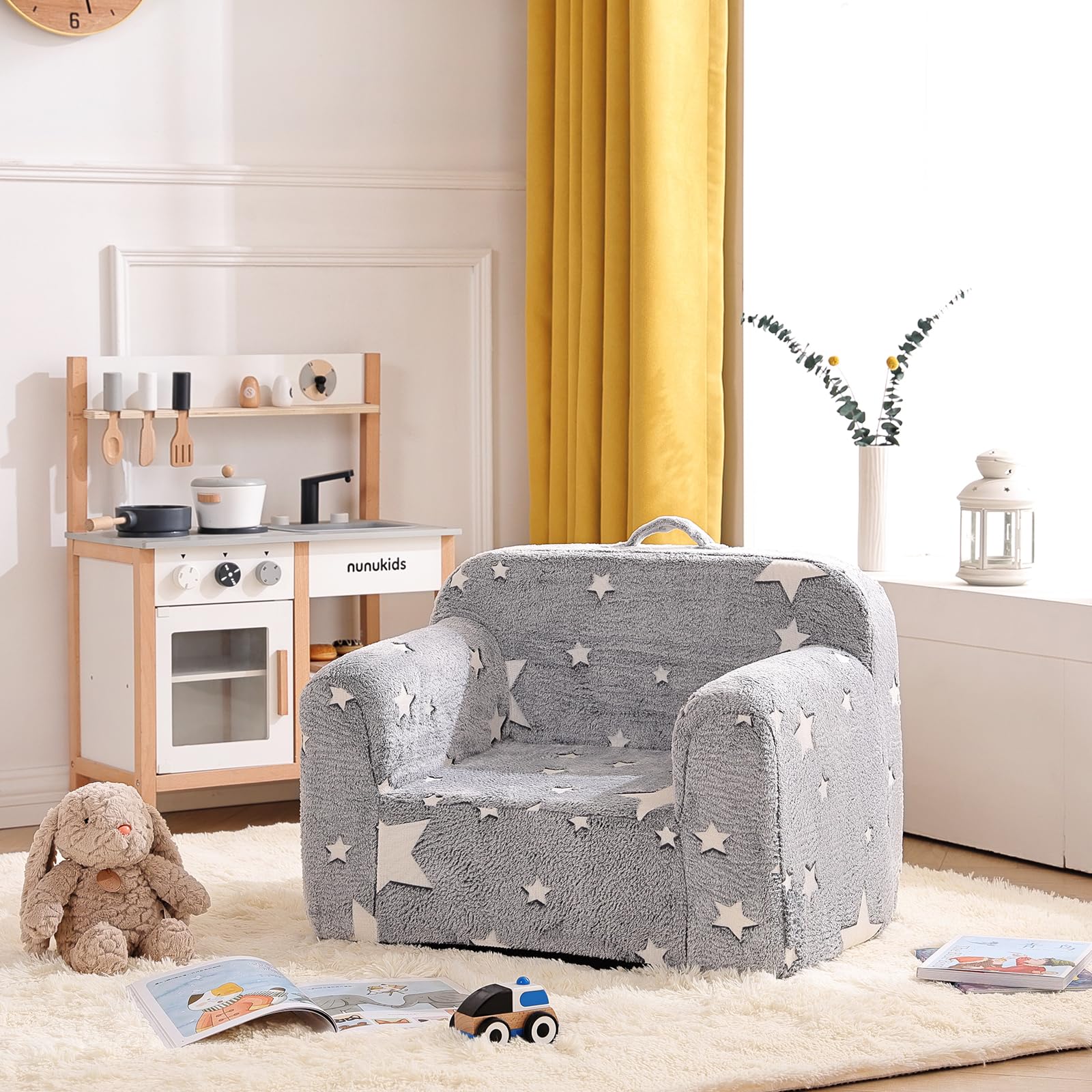 Tiita Kids Foam Chair, Star - Children Sofa with Armrest, Lightweight, Portable, Removable Cover, Side Pockets, Special Design for Girl or Boy