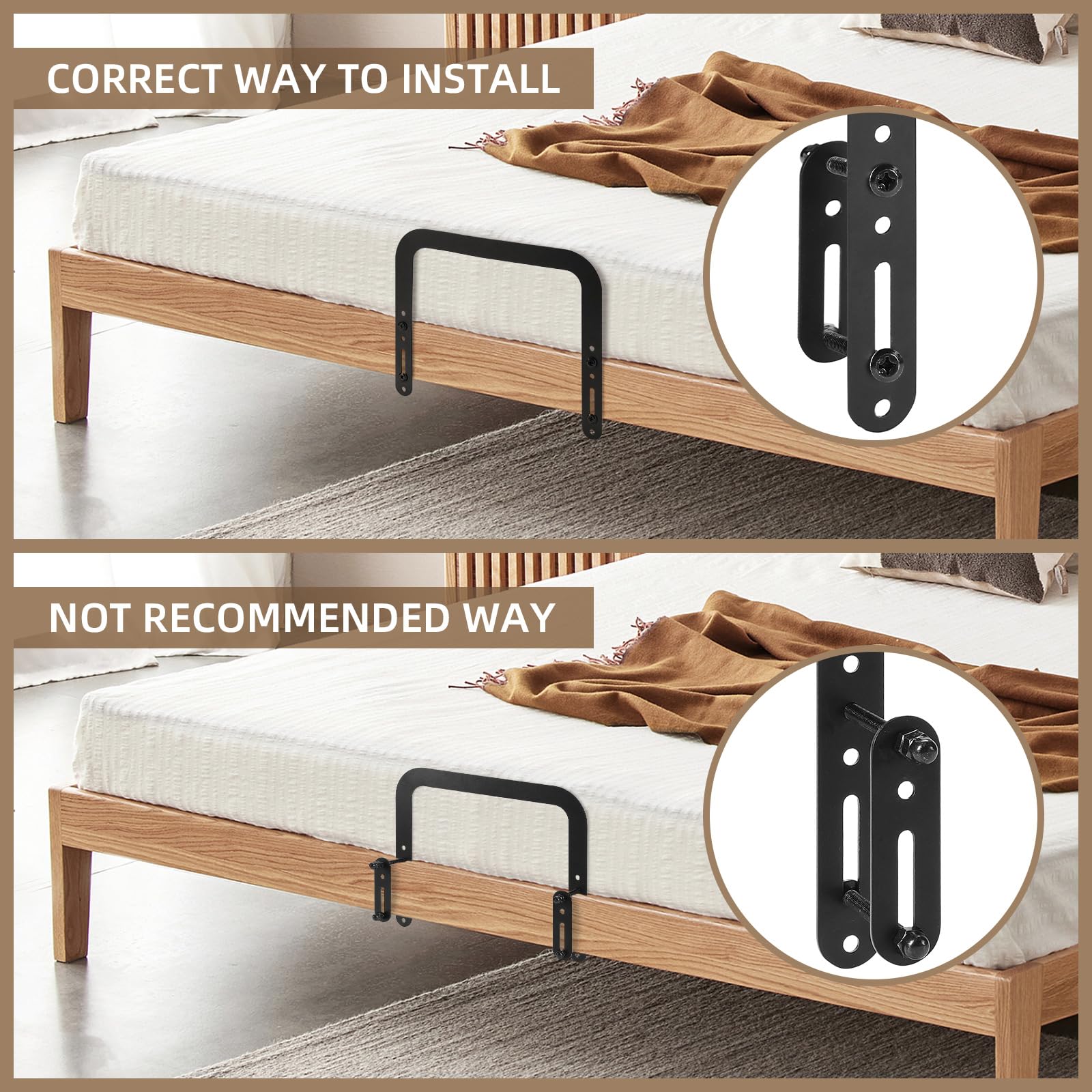 Rasugarlary Mattress Retainer Bar Keep Mattress Stopper from Sliding, 12 Pcs Adjustable Non Slip Mattress Slide Stoppers Holder in Place Metal Mattress Gripper, Black