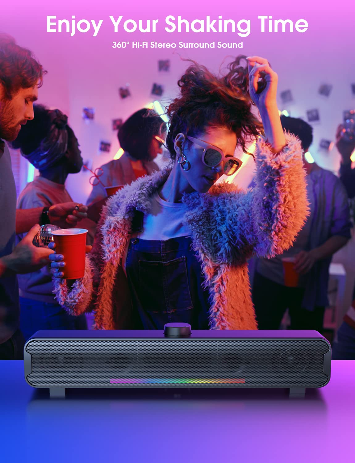 NOOTRY Computer Speakers, Bluetooth RGB Laptop SoundBar, 16W Dual HiFi Stereo with 6 LED Color Mode Soundbar, USB Powered Computer Speakers for Monitor, Phone, PC, Laptop