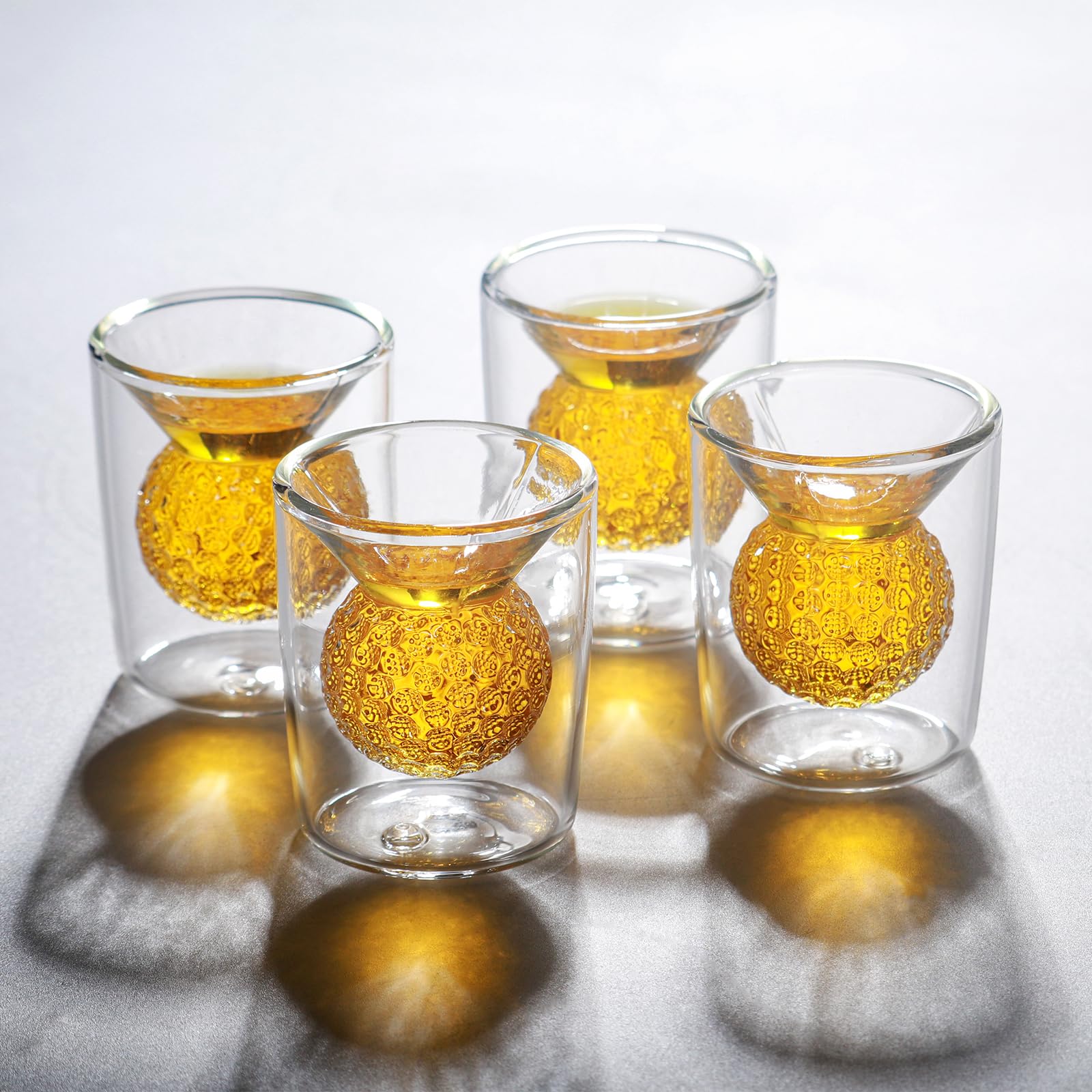 pttitvttiptter Shot Glasses Set of 4, Handmade 3D Golf Ball Glasses, Funny Gifts for Christmas Father Men Golfer Birthday Tequila Whiskey Cocktail, 2oz