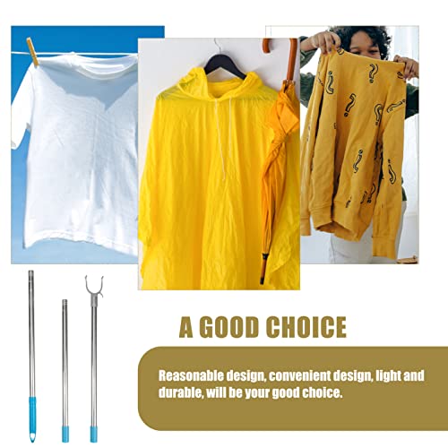 NOLITOY Telescoping Clothesline Prop Clothing Pole Retractable Closet Pole Stick Outdoor Utility Pole Hook Clothes Drying Pole for Garment Coat Hanger Sky-Blue 131cm