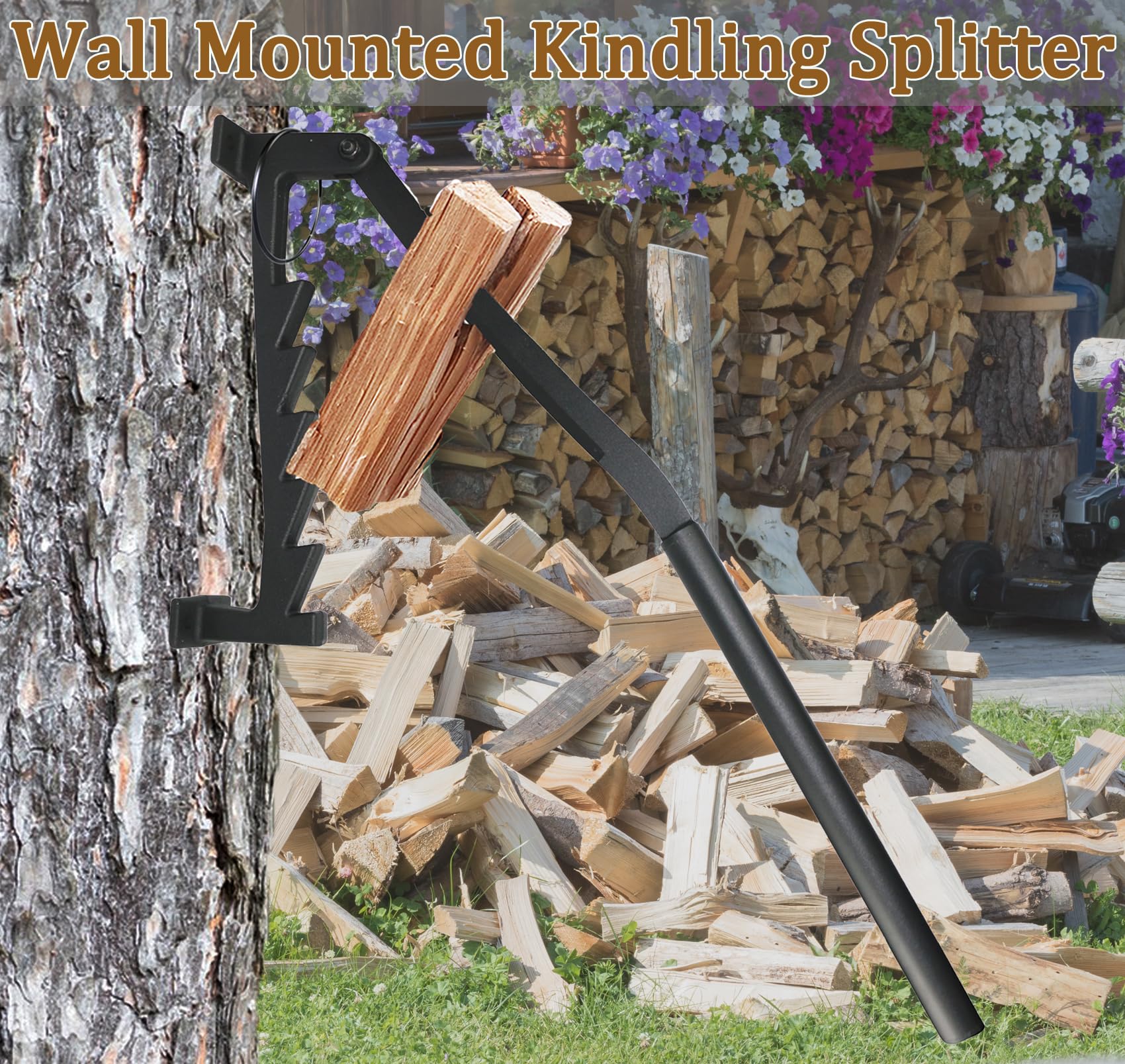Oftest Wall Mounted Wood Splitter - Carbon Steel Wall Mounted Kindling Splitter, Firewood Kindling Splitter for Soft Wood, Manual Log Splitters with Firewood Tote Bag, Glove