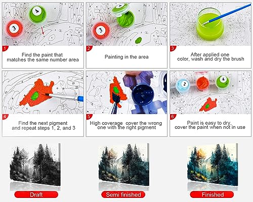 TUMOVO Paint by Number for Adults - Watercolor Forest Oil Painting for Adults Kids Paint by Number Nature Landscape Paint by Numbers DIY Acrylic Paint Number Kits Romantic Arts Craft, 16x20inch