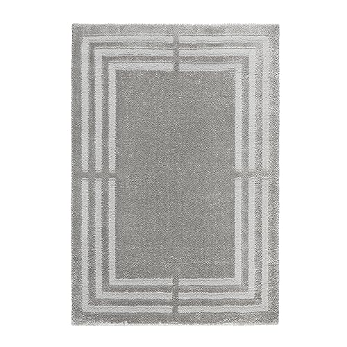 TOWN & COUNTRY EVERYDAY Cloud Shag Plush Border Area Rug with High-Low Pile, Grey, 7'10"x10'2"