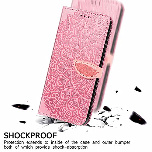 ONV Wallet Case for Oppo A57 5G 2022-1.5M Adjustable Strap Emboss Feather Flip Phone Case Card Slot Magnet Leather Shell Flip Stand Cover for Oppo A57 5G 2022 [MZY] -Pink