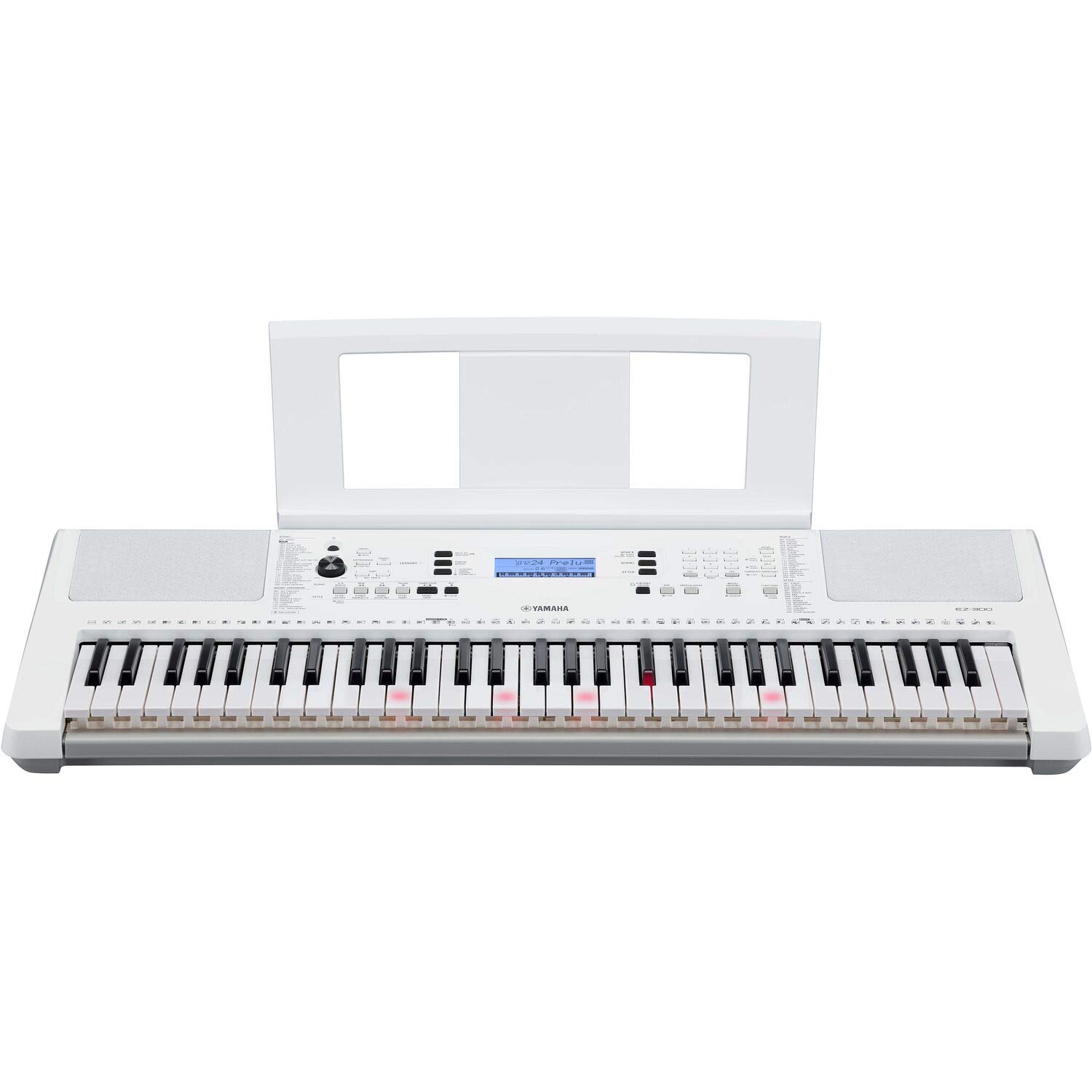 Genesis Bundle Yamaha EZ-300 61-Key Portable Keyboard with Lighted Keys Bundled with Power Supply, Foot switch, Stereo Headphones, and 2-Year Extended Warranty