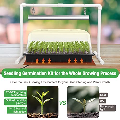 SOLIGT [Upgraded 1020 Size] Seed Starter Kit with Grow Light and Heat Mat - Strong Seed Starter Tray, 7" Humidity Dome and Grow Light Stand for Seed Starting, Seedling Germinating & Plant Propagating
