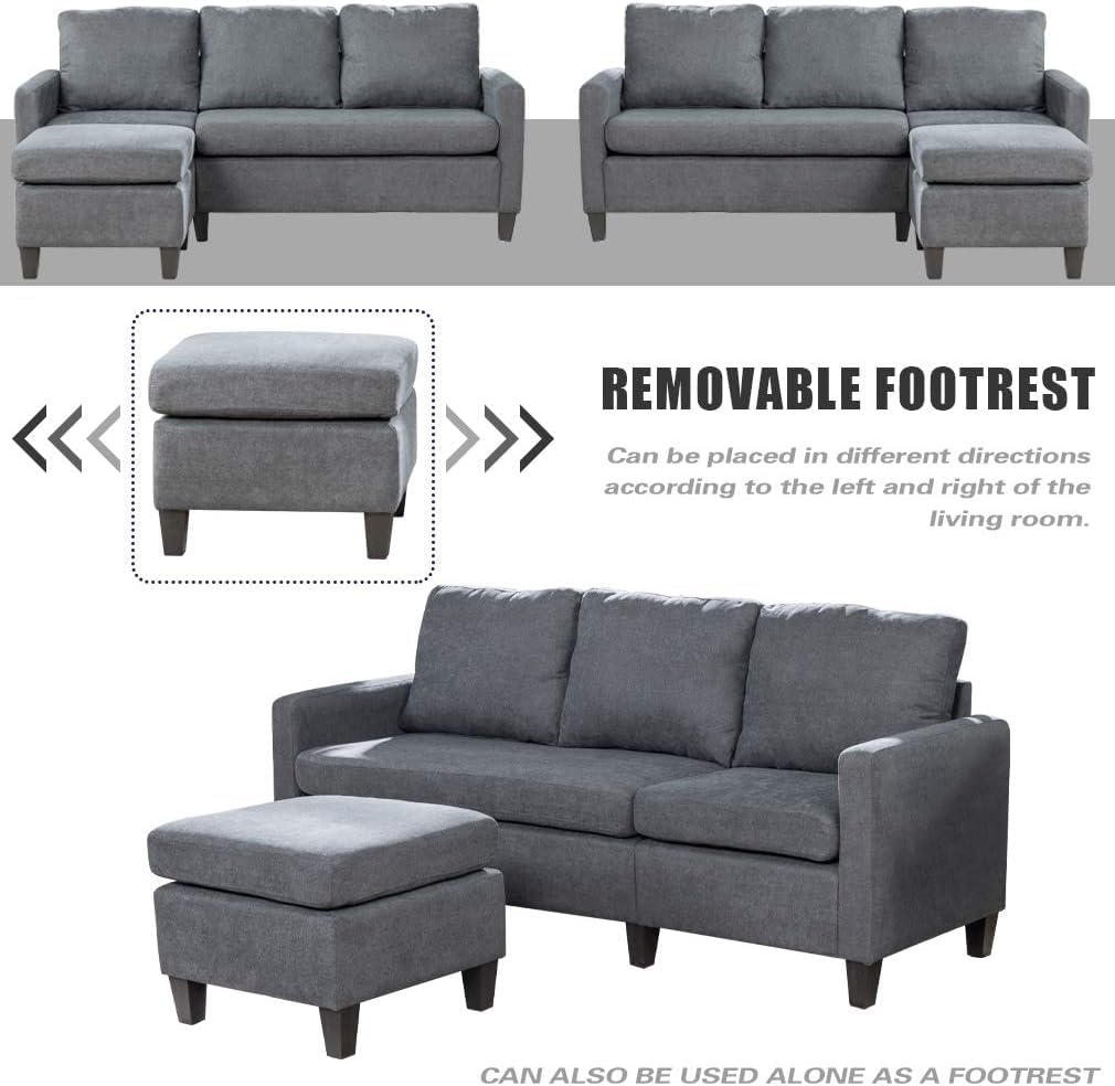 PayLessHere Covertible Sectional Sofa Couch Modern Linen Fabric L-Shaped 3 Seat Sofa Sectional with Reversible Chaise for Living Room, Apartment, Office and Small Space (Dark Grey)