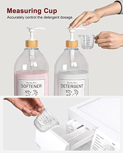 Liquid Laundry Detergent Dispenser, Laundry Detergent Container for Laundry Room, 67oz Storage Container for Farmhouse Decor, Includes Pumps, Collapsible Funnel, Labels and Bamboo Tray