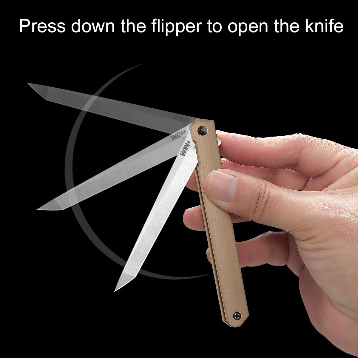 WIN+ Pocket Knife, Folding Knife with Clip, EDC Knife for Men and Women, Tactical Knife for Survival Camping W4149 (Black)