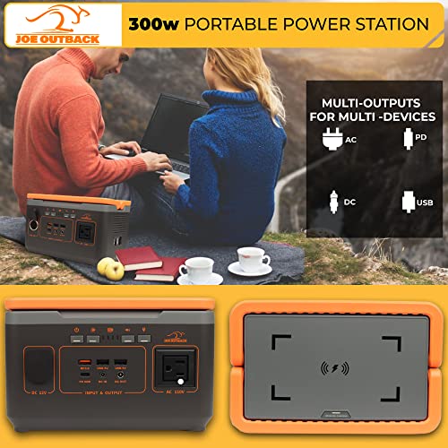 Portable Power Station - Muliti-Functional High Output Lithium Charging Bank with 110 AC output/ 12V DC - Includes Wireless Charger 3x USB Ports - LCD Display - 3 LED Modes - 300W Battery Backup