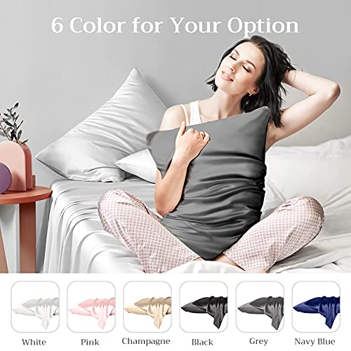 Silk Pillowcase for Hair and Skin, Lacette 22 Momme 6A Soft Mulberry Silk Pillowcase with Hidden Zipper, 600 Thread Count, Dual Side Silk/Wood Pulp Fiber, Gift Box(Grey, Standard 20"x26", 1 Pack)