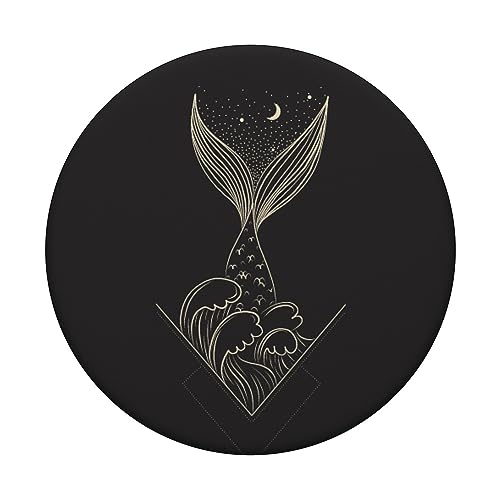 Mystic Mermaid Waves Sea Stars Moon Black PopSockets Standard PopGrip