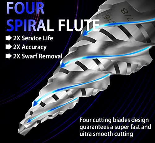 M35 Cobalt Step Drill Bit 1/8" - 1/2"(13 Sizes),Four Helical Flutes, 1/4" Hex Shank Drill.M35 Cobalt Step Drill Bit for Working Metal, Wood, Aluminum, Plastic, Great for DIYers