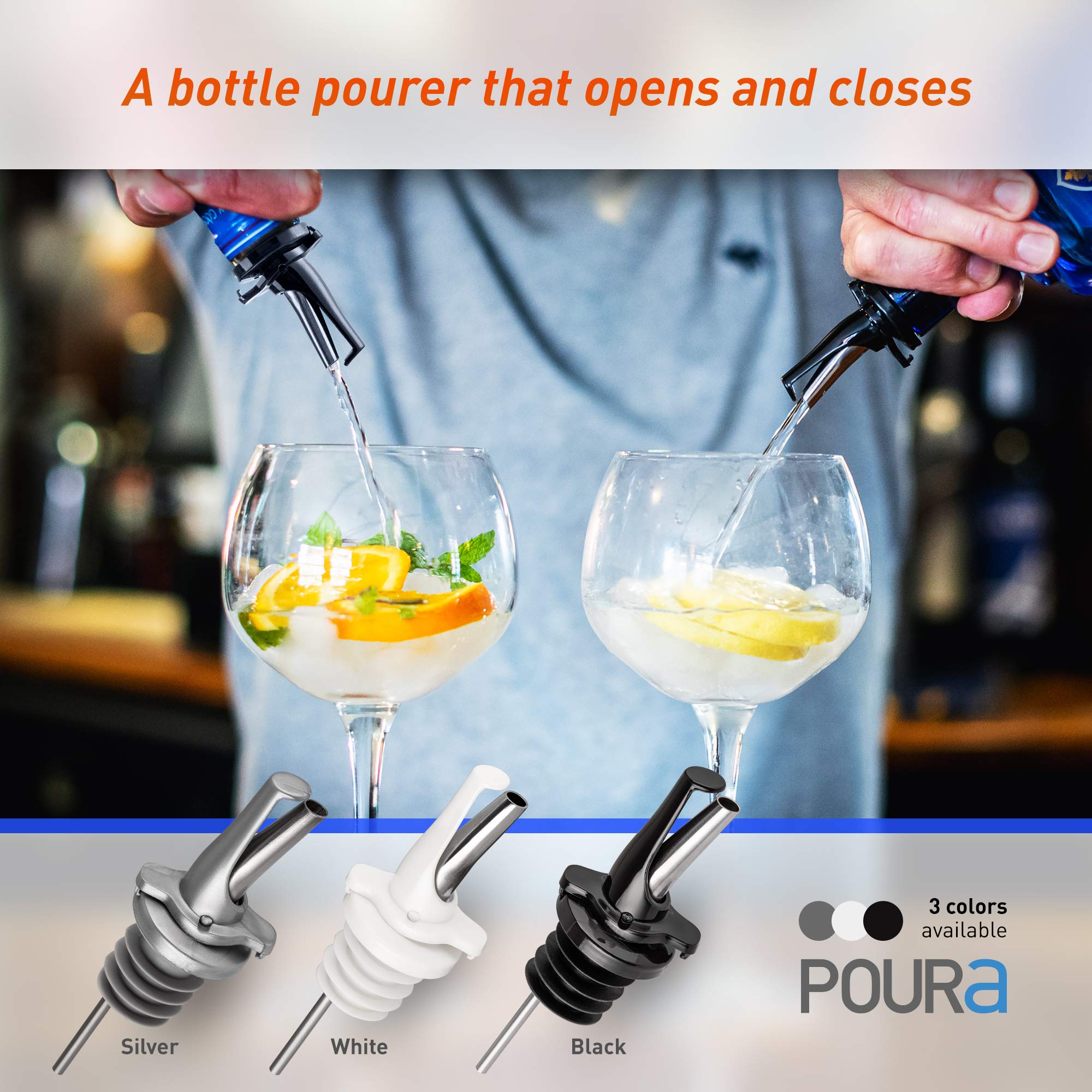 Liquor Bottle Pourers - Hygienic ClickSeal Alcohol Speed Pour Spouts - Stops Barfly, Dishwasher Safe. Also for Olive Oil, Juice, Syrup. Black 8 Pk with Adapters for Large Bottles