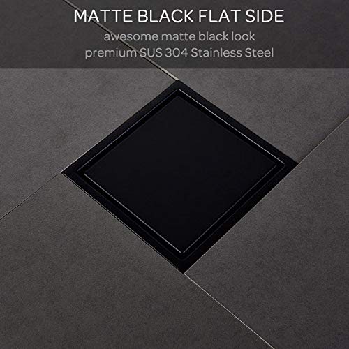 Orhemus 304 Stainless Steel Square Shower Floor Drain with Tile Insert Grate Removable Cover 6 inch Long, Matte Black Plated Finished