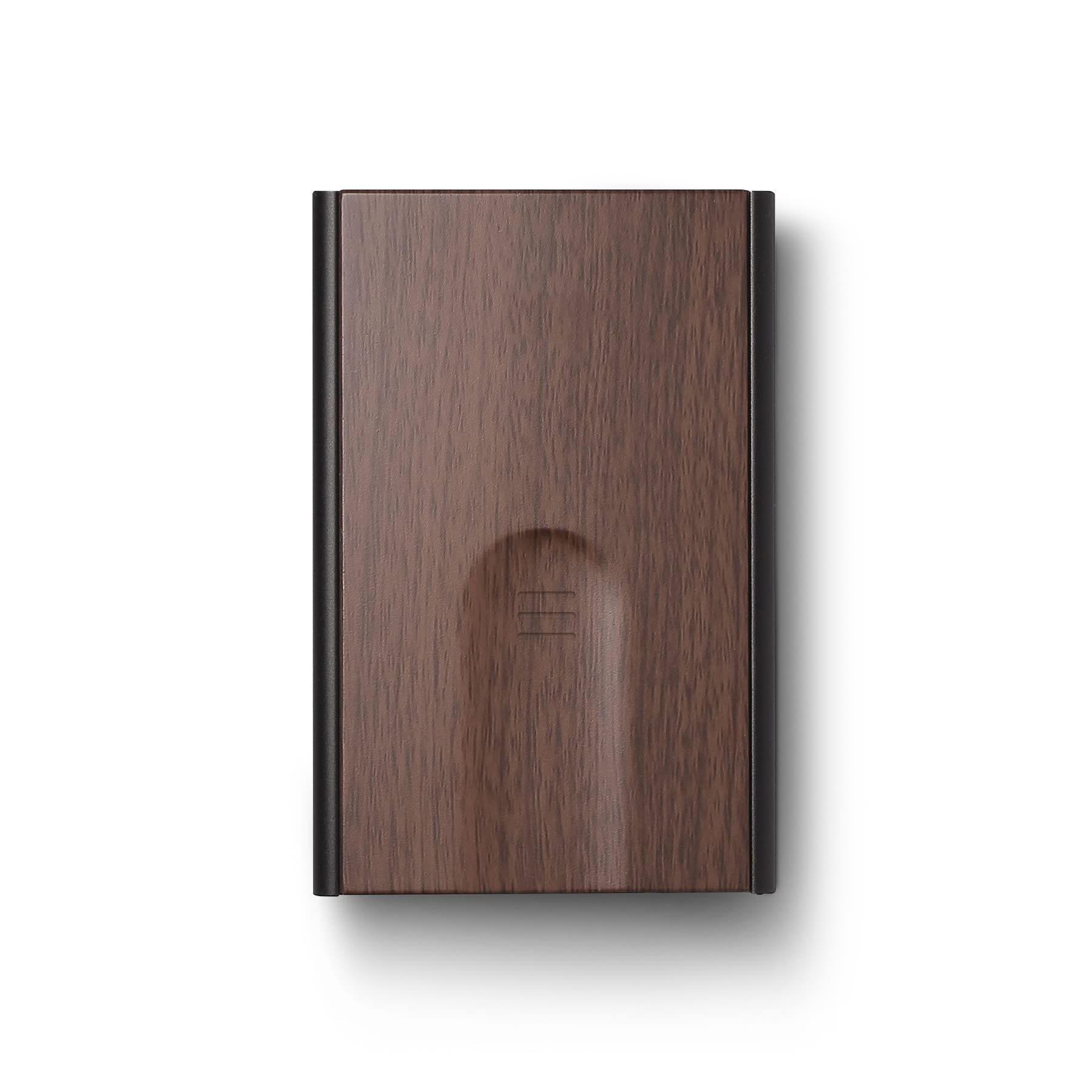 ÖGON -DESIGNS- Aluminum automatic card holder Slider - RFID Blocking – The original minimalist slim wallet for men and women - Up to 6 cards (Covering wood imitation Sequoia)