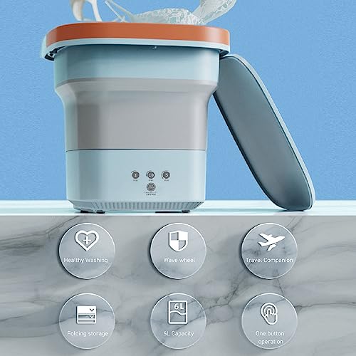 Foldable Small Portable Washer, Laundry Machine with Drain Basket, Rechargeable Collapsible Bucket, Travel Washer, Portable Mini Washing Machine for Apartment, Camping, RV,