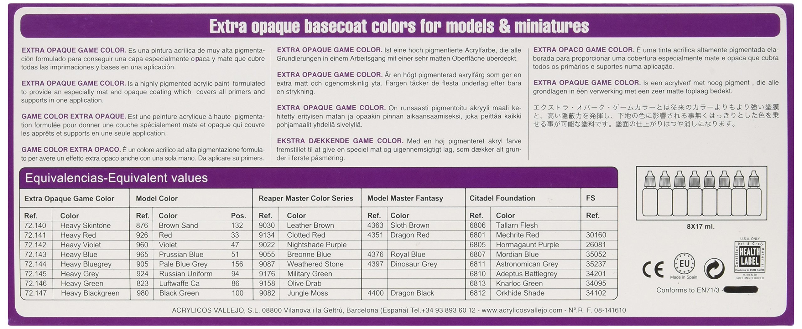Vallejo Extra Opaque Set (8 Color) Paint