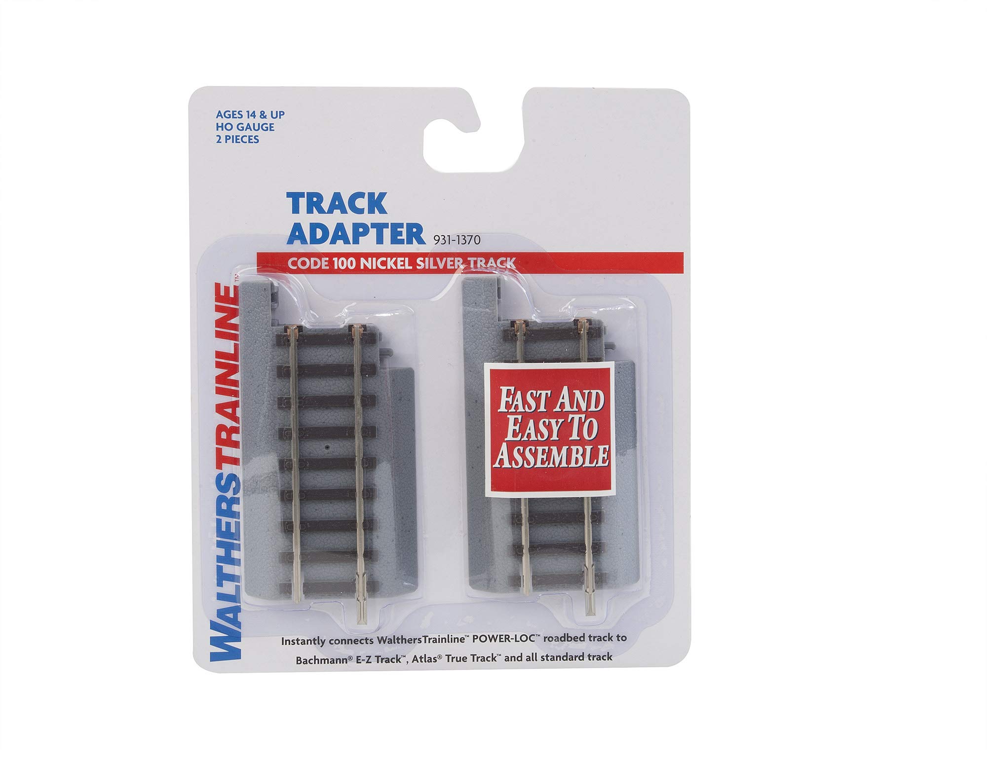 Walthers Trainline HO Scale Model Track Adapter 2 Pack - Power-Loc Track(Tm)