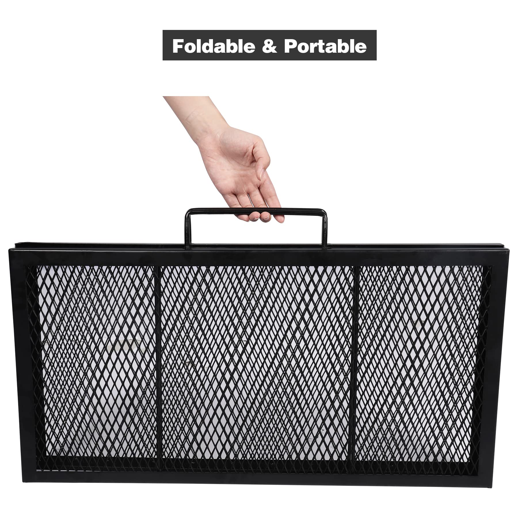 Lineslife Square Fire Pit Cooking Grill Grates, Folding Outdoor Campfire BBQ Grill Rack with Handles, Portable Outside Camping Gear Cookware and Accessory, 30 Inch