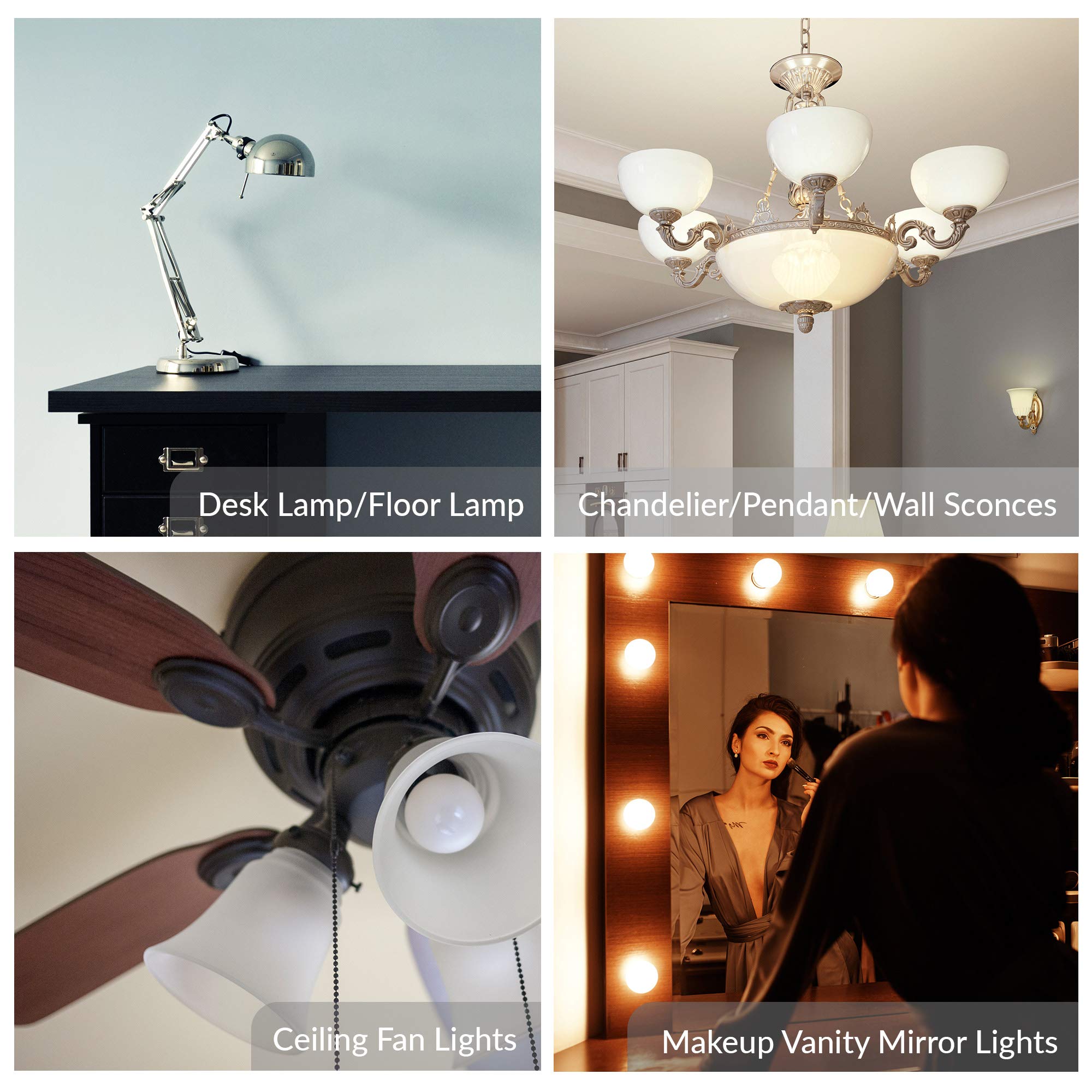 Simba Lighting LED Candelabra E12 Base G14 Small Globe 7W 60W Replacement Light Bulb (6 Pack) for Ceiling Fan, Chandelier, Vanity, Round A15 Frosted White Cover, Non-Dimmable, 2700K Warm White