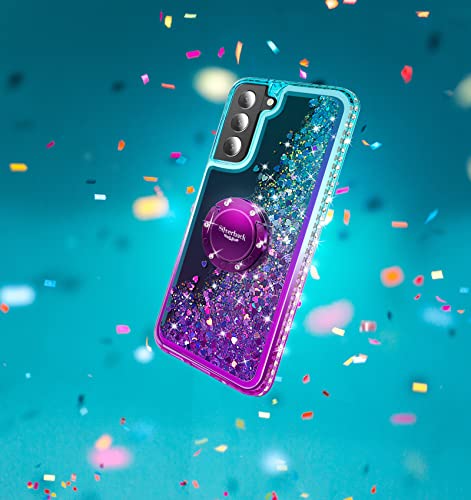 Silverback for Samsung Galaxy S23 Case, Moving Liquid Holographic Sparkle Glitter Case with Kickstand, Girls Women Bling Diamond Ring Slim Protective Case for Galaxy S23 5G - Purple