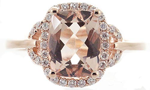 Gin & Grace 14K Rose Gold Cushion Cut Morganite & Natural Diamond(i1,I2) Engagement Wedding Propose Promise Ring for Women