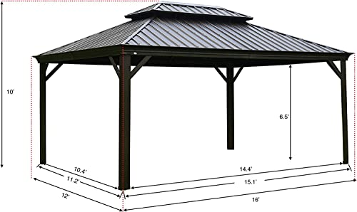 Kozyard Alexander Hardtop Aluminum Permanent Gazebo with a Mosquito Net and Privacy Sidewalls (Alexander 12'x16' (Brown)