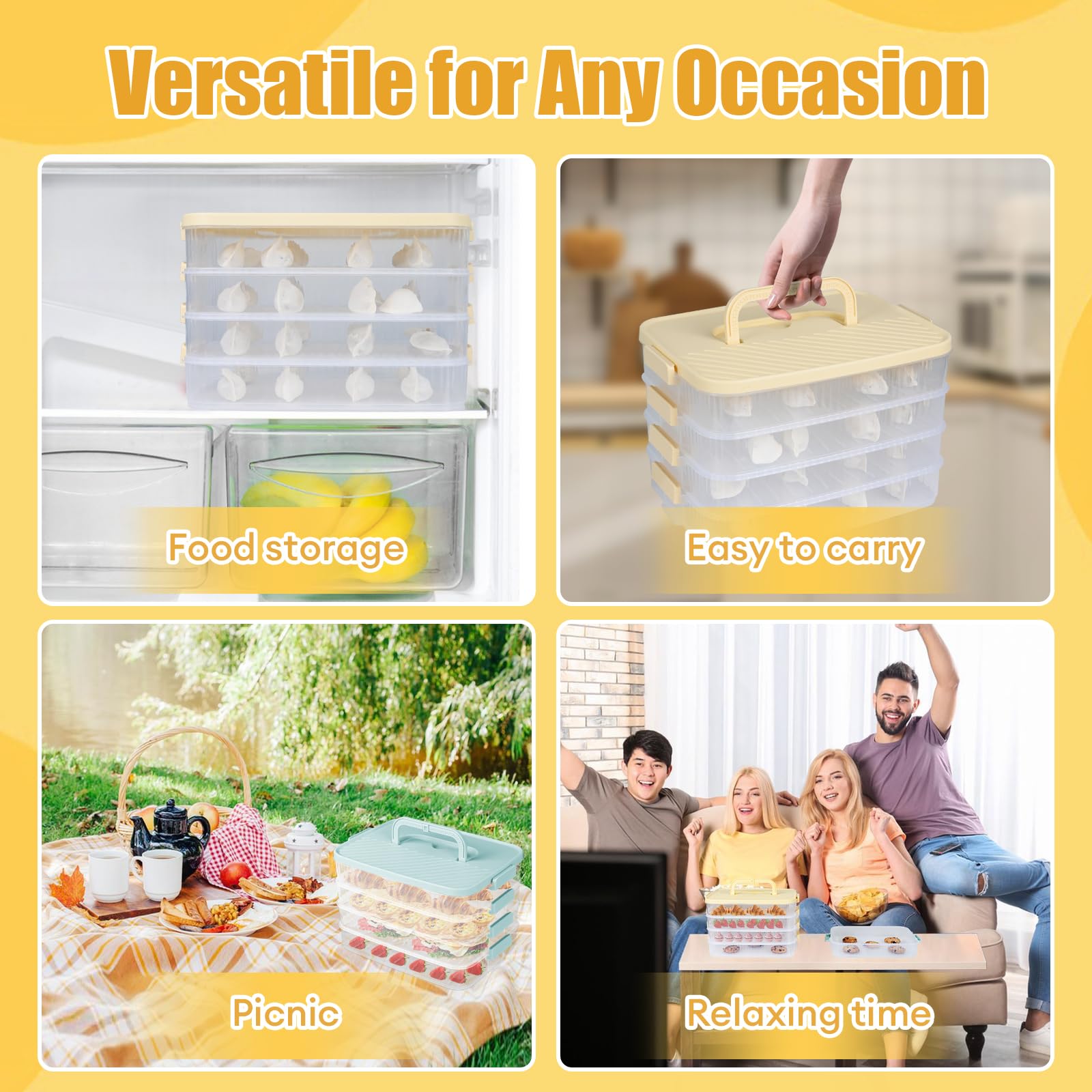 Splotiva 4 Layers Storage Container, 1.61'' Extra-High Layer, Cookie Carrier, Dumpling Box, Stackable Food Container (White & Mint Green)