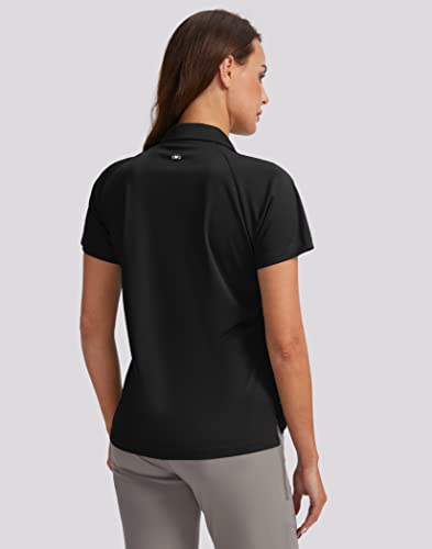 Obla Women's Golf Shirt Quick Dry V-Neck Short Sleeve Tennis Tops UPF50+ Collared Golf Polo Shirts for Women (Black_S)