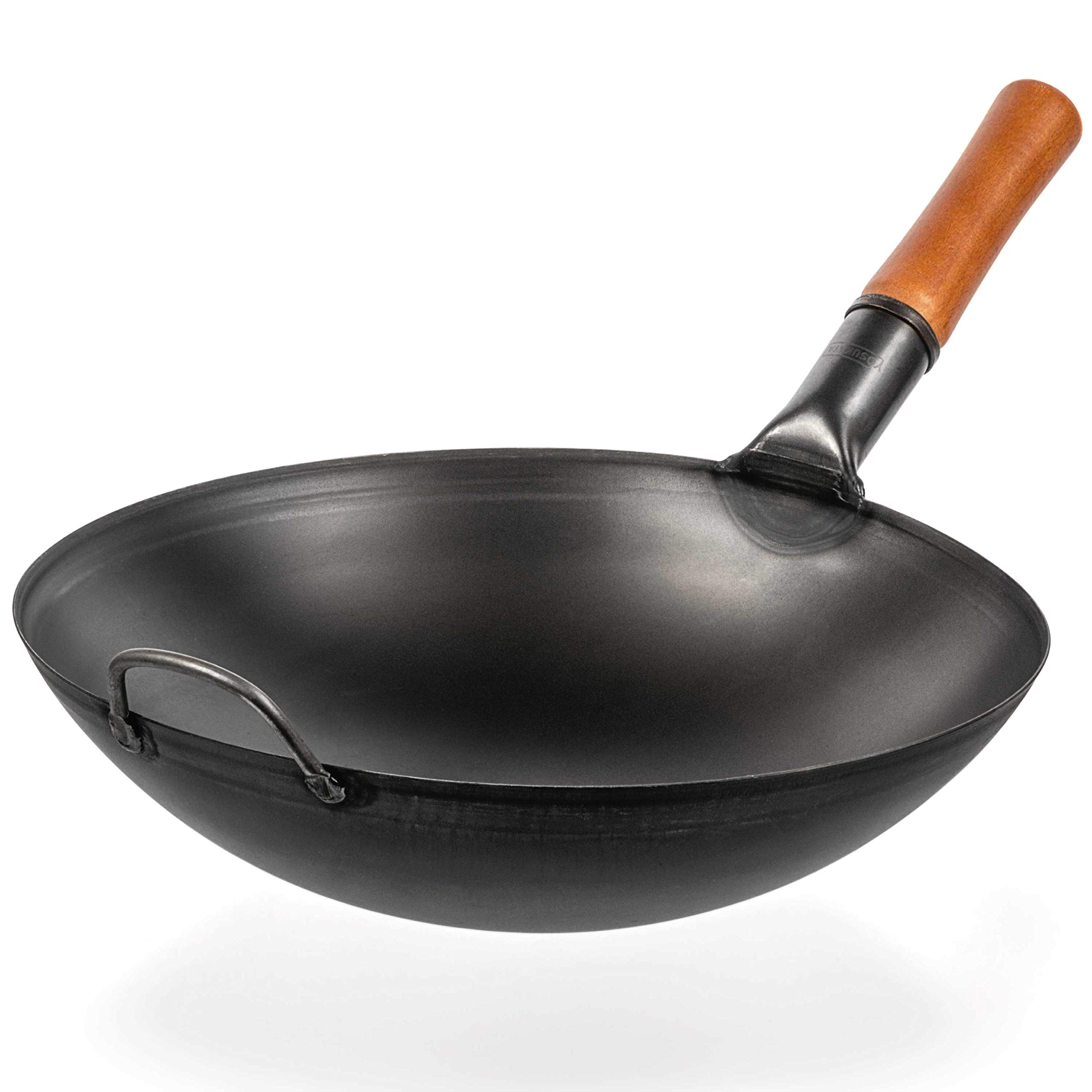 YOSUKATA Carbon Steel Wok Pan - 14 in Woks and Stir Fry Pans - Chinese Wok with Round Bottom Wok - Traditional Chinese Japanese Woks - Black Steel Wok