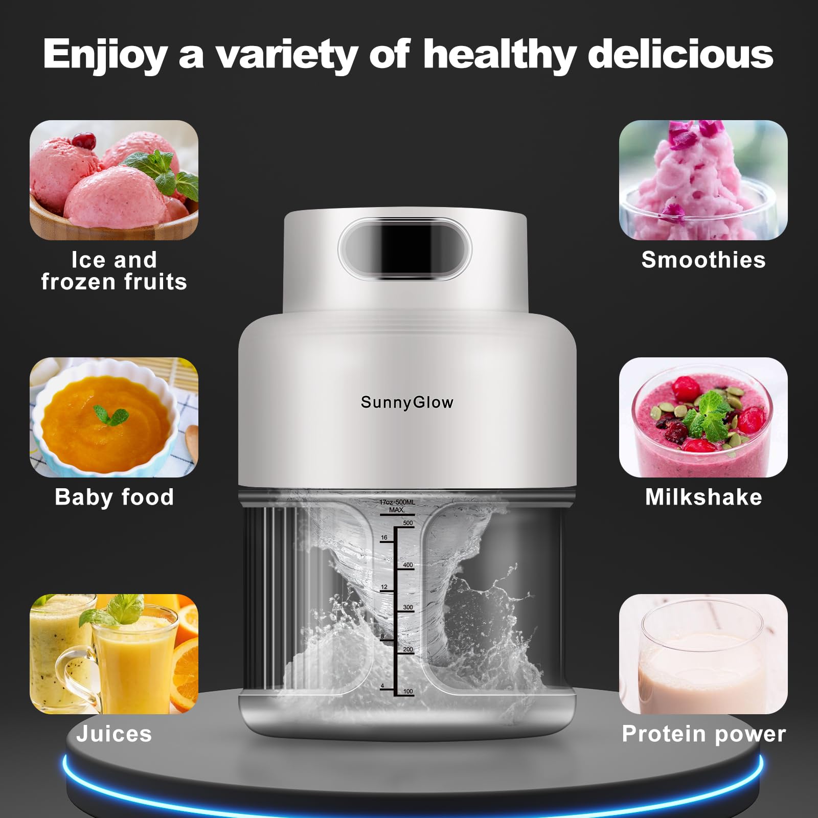 Personal size Blender, 500mL Personal Size Blender With Lid for Shakes and Smoothies with 10 Blades, 17oz Blender