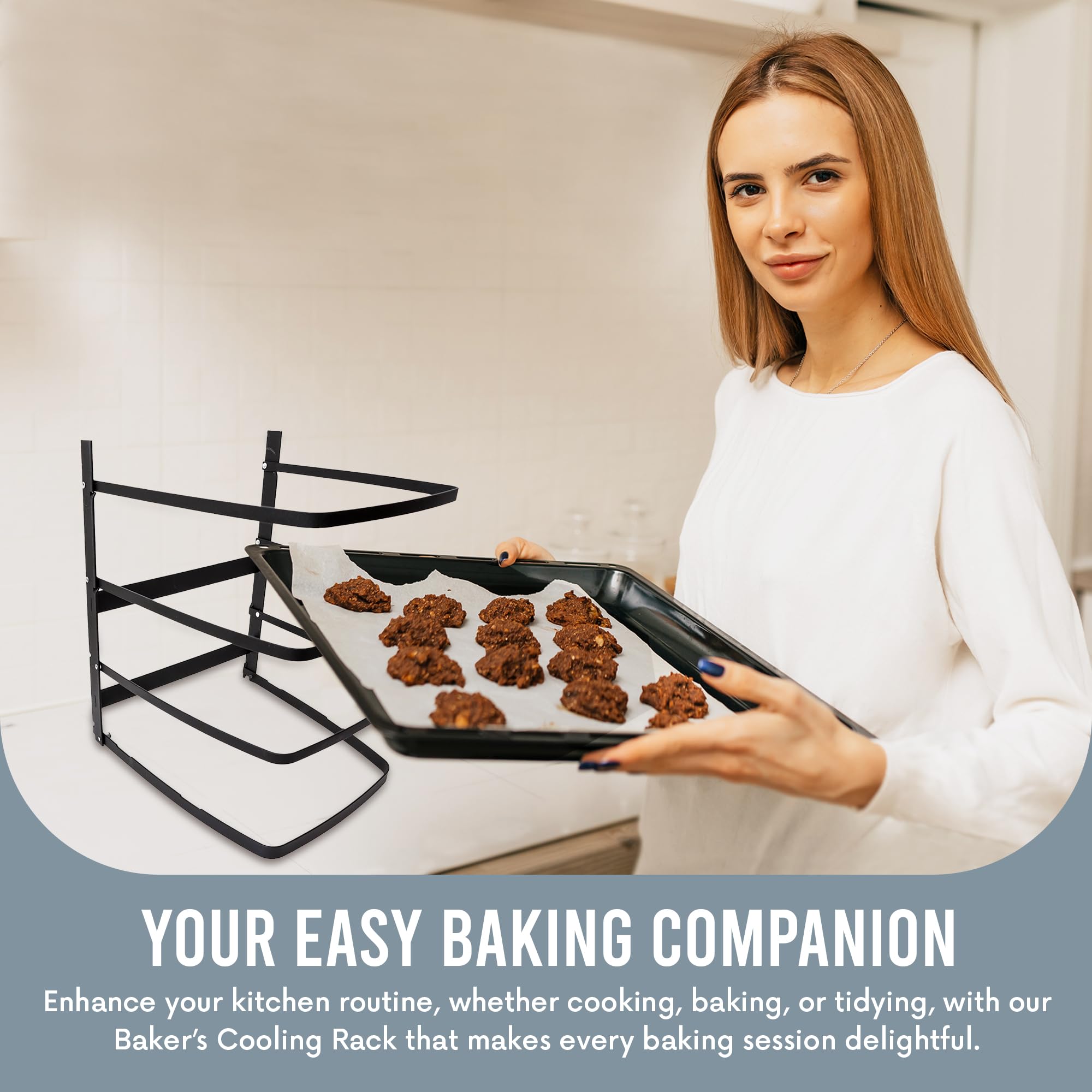 Linden Sweden Metal Baker’s Cooling Rack | Cooling Racks for Cooking and Baking | Storage for Craft and Baking Supplies | Collapsible Racks for Pizza Stones, Cookie Sheets, Baking Pans | 22”x 10”x 1”