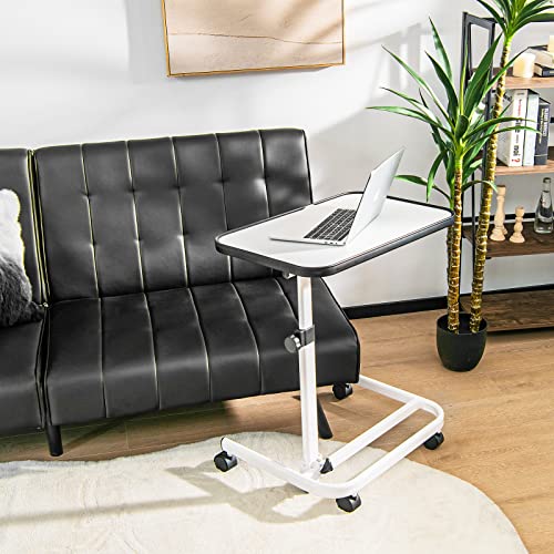 Tangkula Overbed Table with Wheels, Rolling Bedside Table with 9-Level Adjustable Height 29β-37β, Multi-Angle Tilt Tabletop, C Shaped Hospital Bed Table Laptop Desk, Sofa Bed Wheelchair Side Table