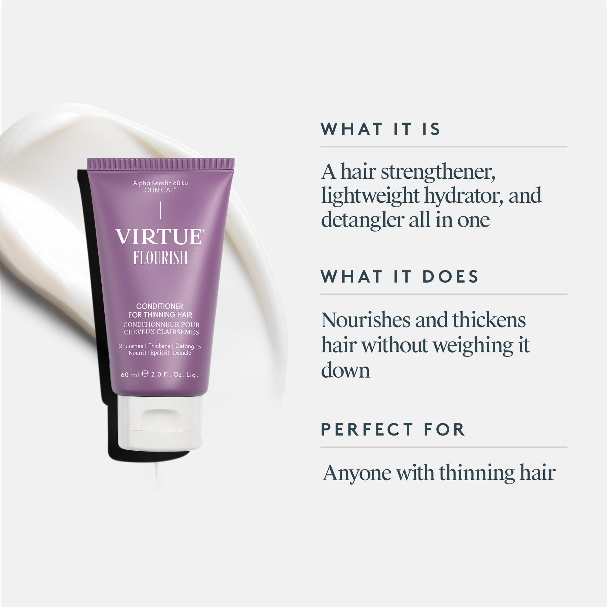 VIRTUE Flourish Conditioner for Fine or Thinning Hair, Sulfate Free Hair Growth Product, Detangles and Thickens, Color Safe