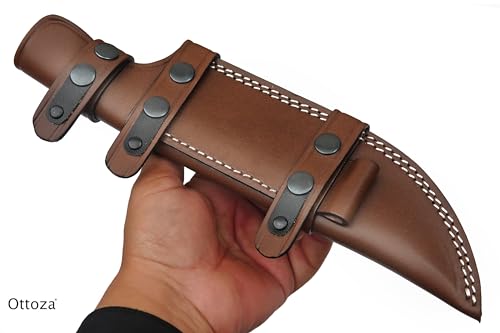 Ottoza Handmade XL Leather Knife Sheath RIGHT HAND Tracker Knife Sheath - Bushcraft Knife Sheath - Hunting Knife Sheath - Survival Knife Sheath Horizontal Carry Dark Brown TOP GRAIN LEATHER No:124