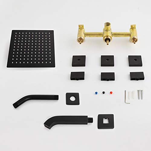 Matte Black 3 Handle Shower Faucet Set with Tub Spout, Tub and Shower Trim Kit with Rough-in Valve, Bathroom Rain Shower System Wall Mounted Rainfall Bathtub Shower Faucets