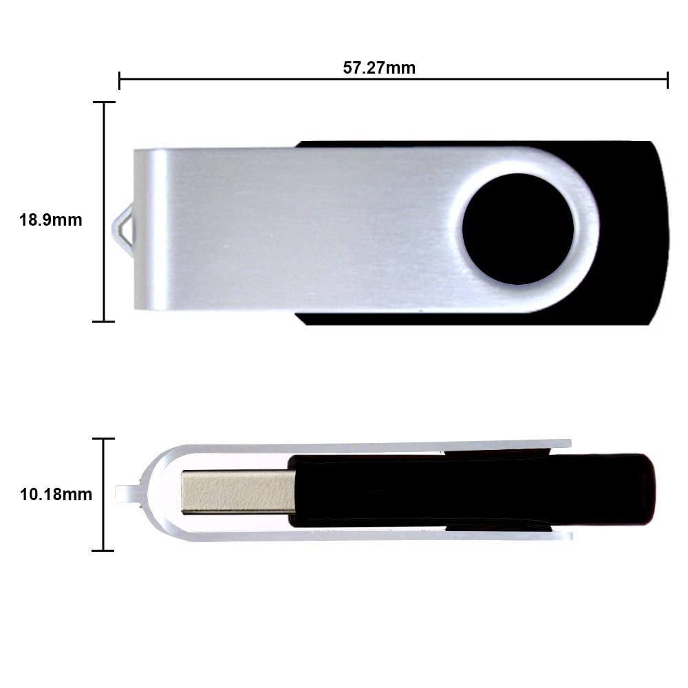 OLATEC 10 Pack Black USB 2.0 Flash Drives of 4GB 8GB 16GB Bulk Thumb Drives 360° Swivel Keychain Design Memory Sticks Pen Drive Data Storage USB Stick (4GB)