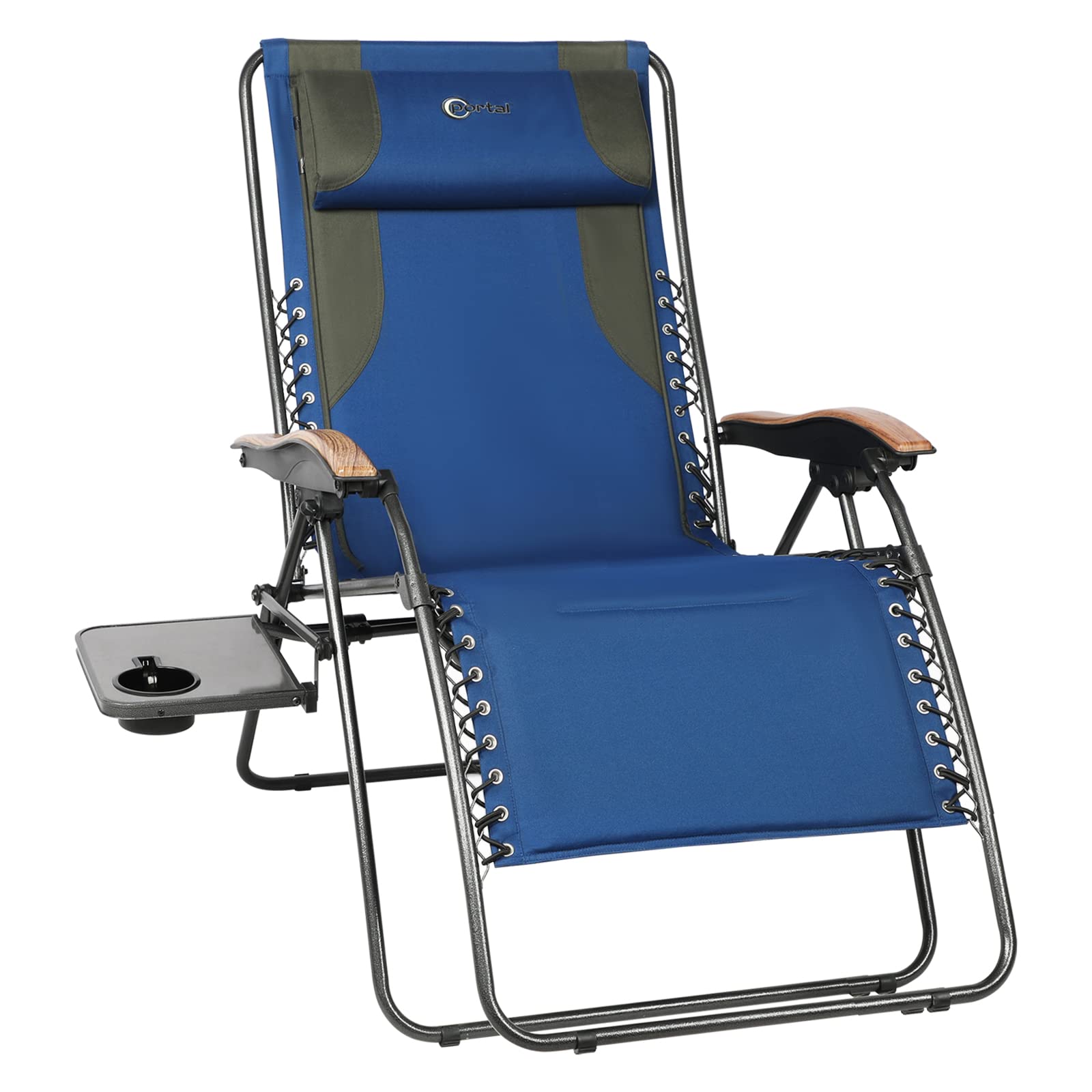 PORTAL Zero Gravity Oversized, Folding Reclining Patio, Full Padded Outdoor Foldable Lounge Chair with Adjustable Headrest, Support 350 LBS, Blue