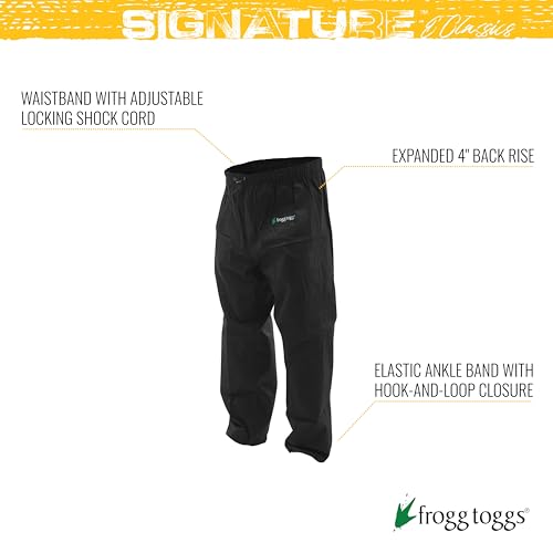 FROGG TOGGS Men's Standard Classic Pro Action Waterproof Breathable Rain Pant, Black, X-Large